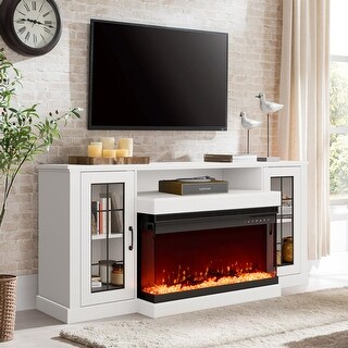 Erommy Adjustable Glass Shelves Entertainment Center with Electric Fireplace in 70 79 Fireplace TV Stand On Sale Bed Bath Beyond 40028942