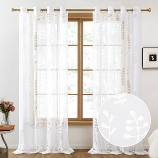 Deconovo Bedroom Sketch Grass Leaf Pattern Sheer Curtain (2 Panels ...