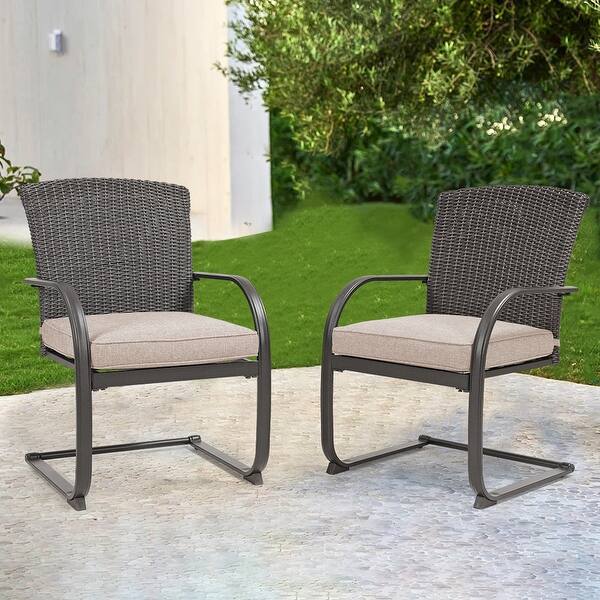 Beige Full Iron Rattan C-Spring Outdoor Patio Rocking Wicker Chairs ...