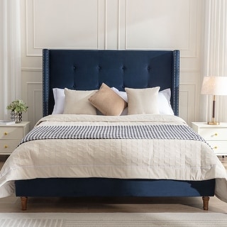 Queen Size Velvet Upholstered Wingback Bed with 54" Wingback Headboard ...