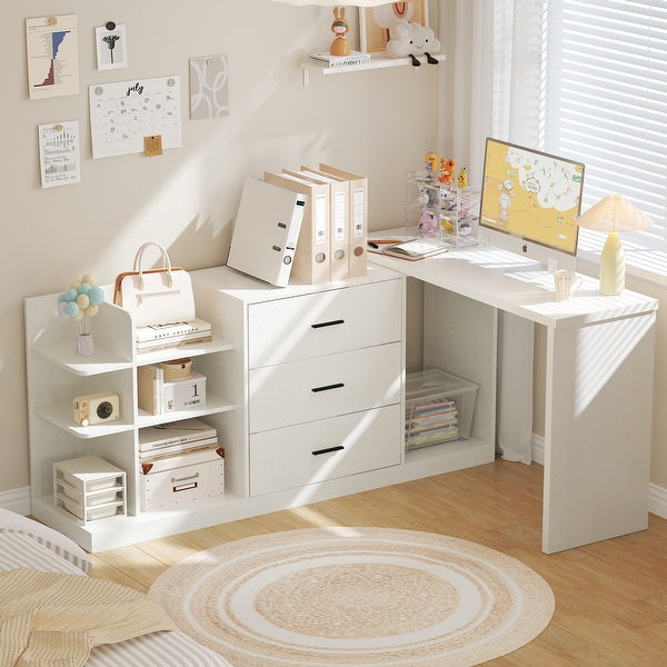 92.6 Workstation White Office Desk with Extensive Storage Drawers Bed Bath Beyond 39974988