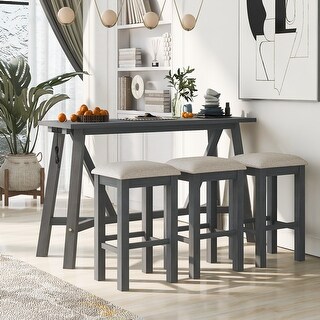 Home Kitchen Dining Bar Table Set with 3 Padded Stools Multi-Functional ...
