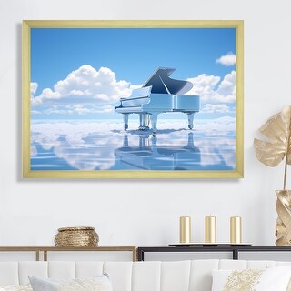 Designart "Floating Piano In Cloud Photo" Music Framed Wall Art Living ...