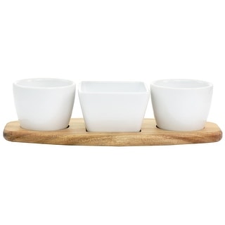 4 Piece Fine Ceramic Tidbit Dish Set with Acacia Wood Base - Bed Bath ...