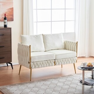 Velvet Loveseat Sofa, 2 Seat Handmade Bucket Woven Upholstered Sofa ...