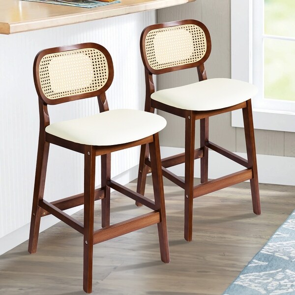25.2 Upholstered Wood Counter Height Bar Stools w Rattan Back 17.72 W x 18.7 D x 36.81 H On Sale Bed Bath Beyond 36981718