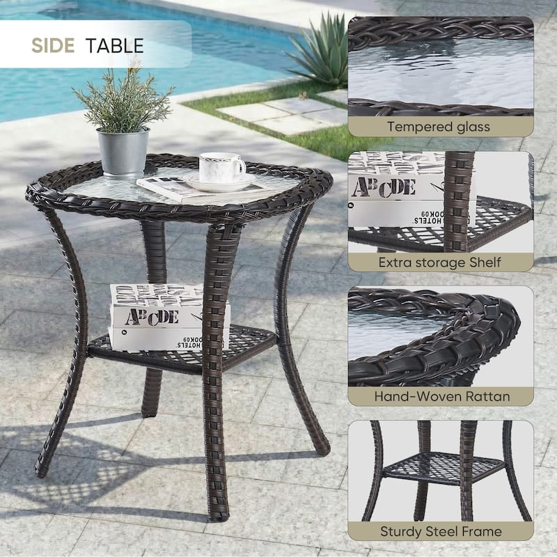 Meyreso 20"L x 20"W x 22"H Outdoor Wicker Side Table with Tempered ...