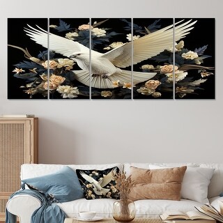 Designart "Blue And White Dove Bird II" White Dove Set Of 5 - Modern ...