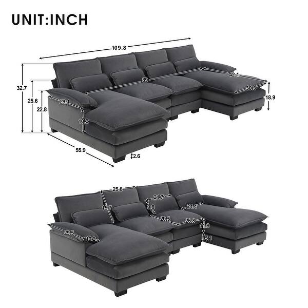 Gray Modern U-Shaped Modular Sectional Sofa with Double Chaise Lounge ...