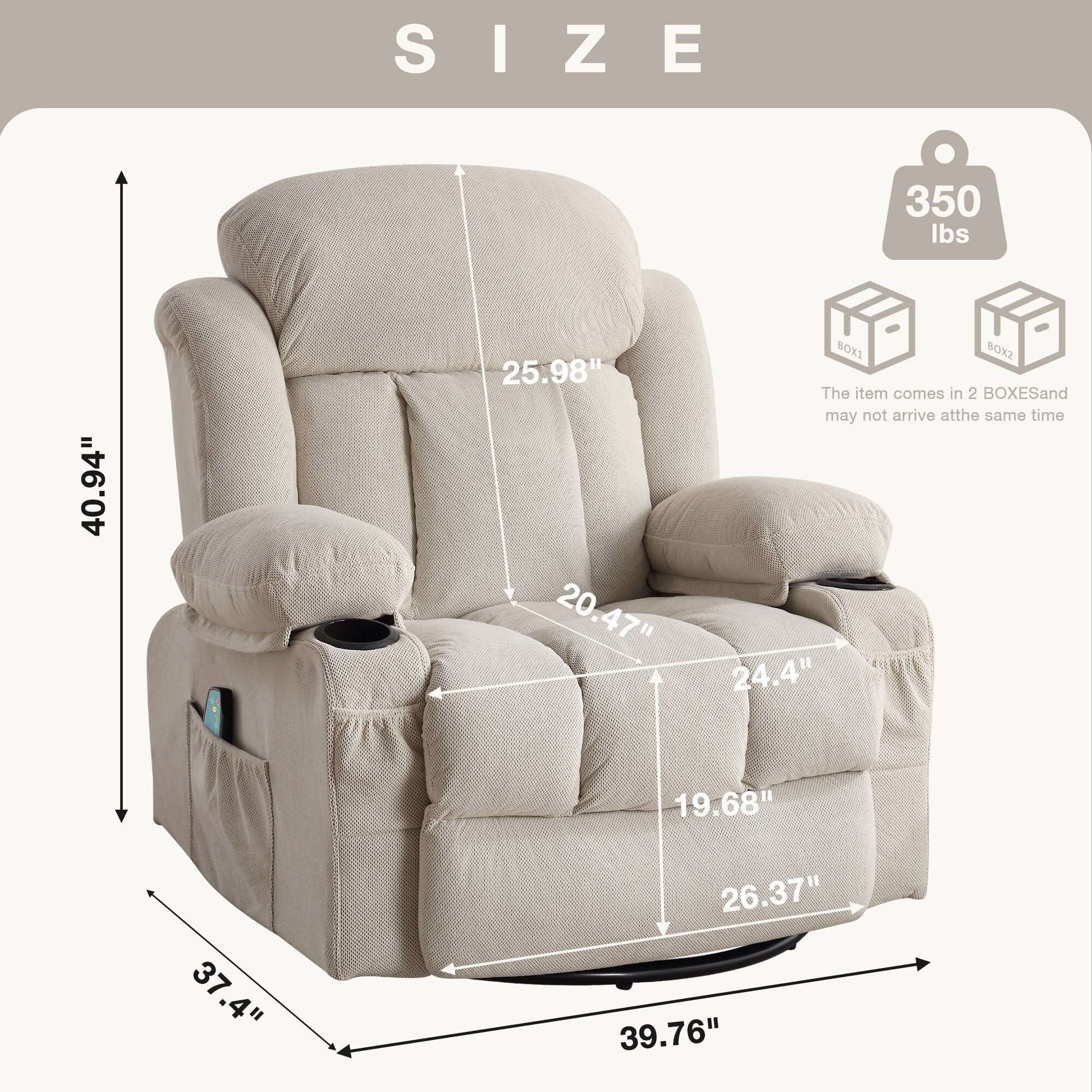 360 Degree Swivel Massage Recliner Sofa Chair w USB Port Cup Holders Bed Bath Beyond 40647482