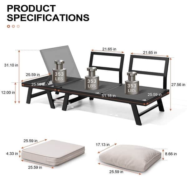 Outdoor Patio Convertible Sofa Daybed with Adjustable Back, Cushioned ...