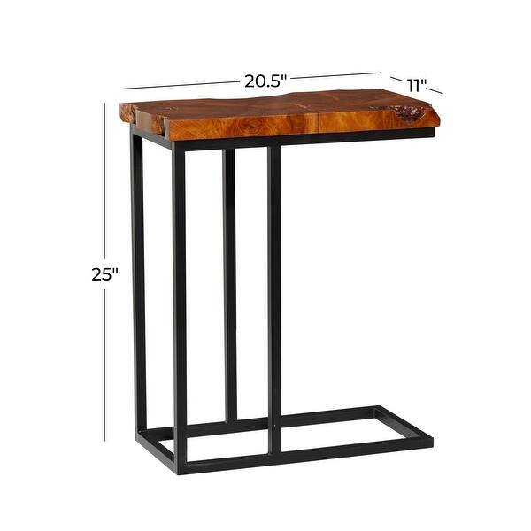 Brown Teak Wood Contemporary Accent Table with Black Metal Base - 11 x ...