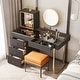 Mid-century Modern Makeup Vanity Table Set, LED Mirror, Tempered Glass ...