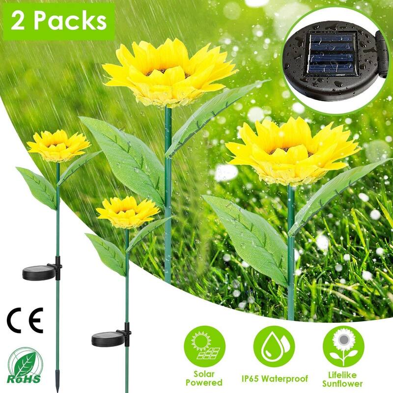 2Pcs Outdoor LED Sunflower Solar Light - Bed Bath & Beyond - 40004595