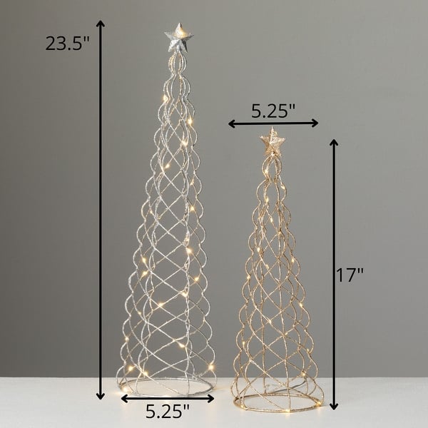 23.5"H Sullivans Outdoor Lighted Cone Tree - Set of 2, Gold - Bed Bath ...