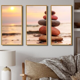 Designart "Stones Pyramid on Sand Symbolizing Zen" Landscape Framed ...