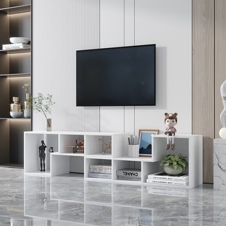 Double L-Shaped TV Stand, Bookcase, Extendable & Twistable TV Cabinet ...