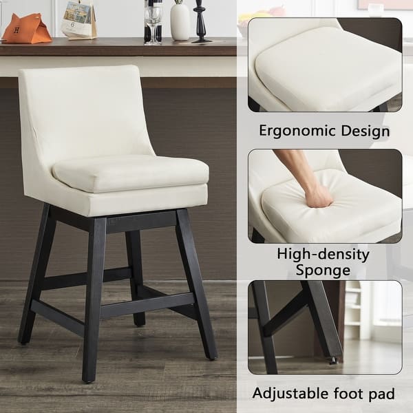 26-in Modern Linen Fabric Upholstered Swivel High Back Bar Stools Set ...