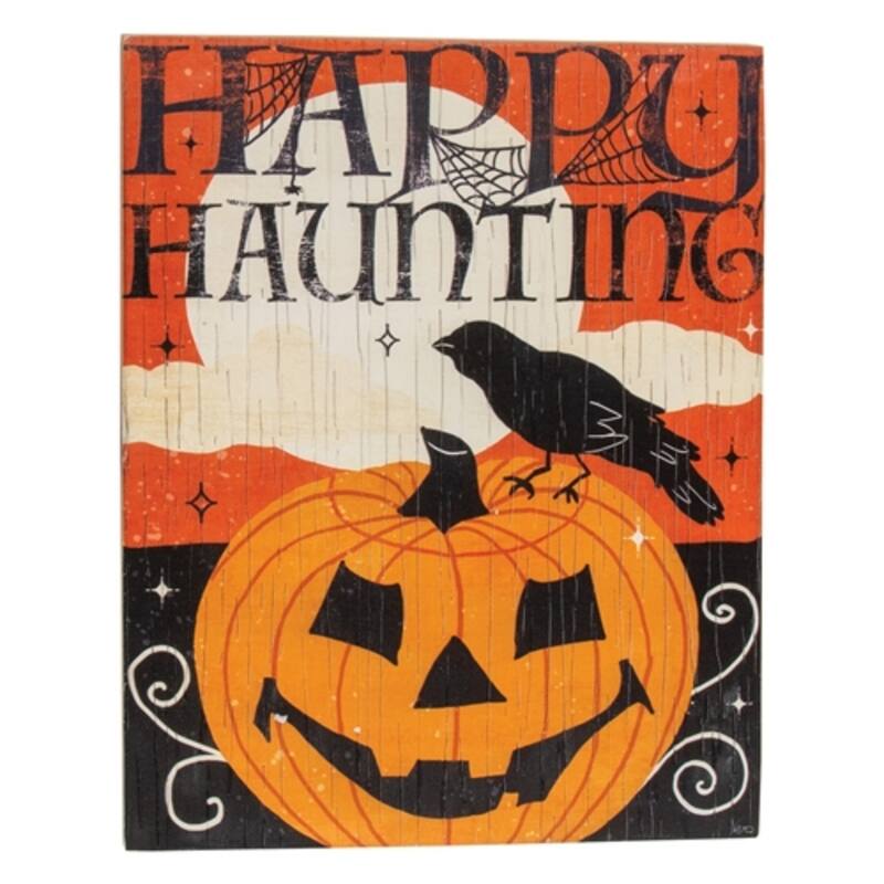 Weathered Wood Happy Haunting Jack & Crow Sign - Overstock - 43501369