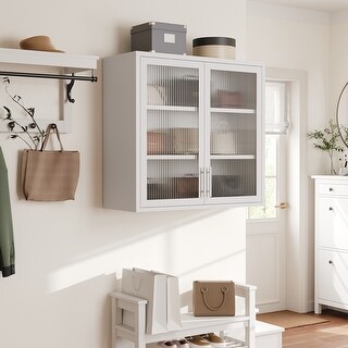 Wall Mounted Cabinet Table-Top Storage Cabinet with Hazy Glass Doors ...