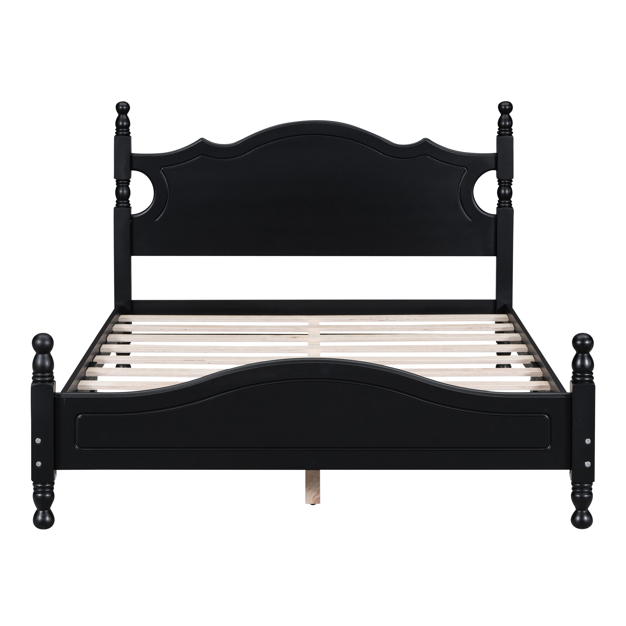 Wood Platform Bed Frame Retro Style Platform Bed with Wooden Slat ...