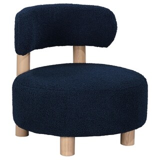 Zona Accent Chair, Barrel Back, Navy Blue Boucle Fabric and Brown Wood ...