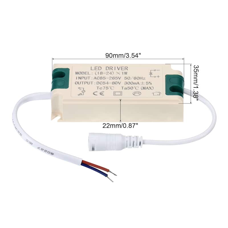 18-24W 300mA LED Driver, AC 85-265V Output 54-80V DC Female Connector ...