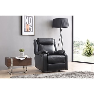 Black Faux Leather Rocker Manual Recliner with Thick Cushion - Bed Bath ...