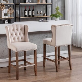 Counter Height Tufted Back Bar Stools with Wingback Barstools, Set of 2 ...