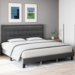 Queen Size Button Tufted Platform Bed Frame - Bed Bath & Beyond - 41033867