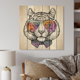 Designart 'Cute Lgbt Tiger Head' Bohemian & Eclectic Wood Wall Art ...