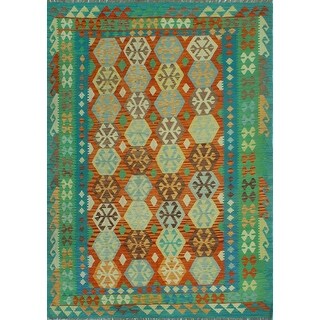Sangat Flatweave Julianna Rust/Green Rug - 6'7" x 9'10" - Bed Bath ...