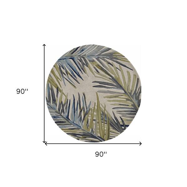 HomeRoots 8' Ivory Hand Tufted Tropical Palms Round Indoor Area Rug - 8 ...