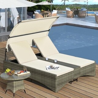 Patio Daybed Outdoor Sunbed Outdoor Rattan Sun Lounger with Shelter ...