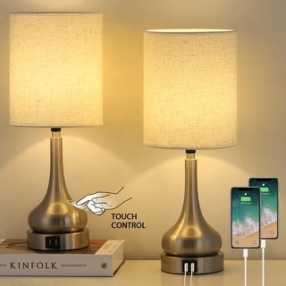 Touch Control Bedside Lamp with Dual USB Charging Ports, Set of 2 - Bed ...