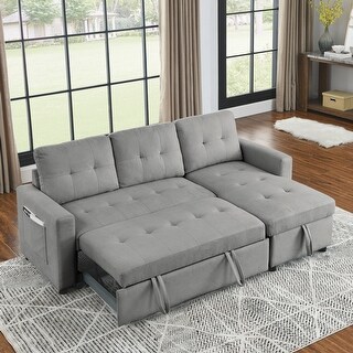 Grey Convertible Sleeper Sectional Sofa Bed with Quick Conversion ...