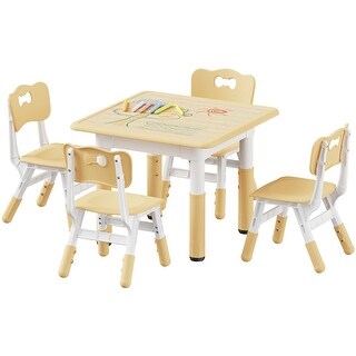 Kids Table and 4 Chairs Set, Height Adjustable Toddler Table and Chair ...