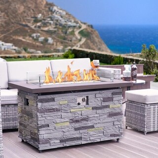 43 in. Brown Propane Stone Fire Pit Table 50000 BTU Firepit Table for ...