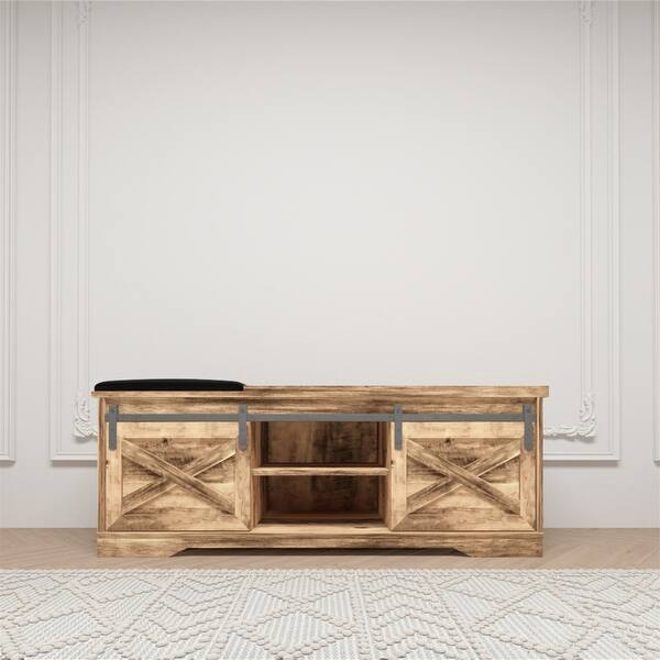 47 Inch Modern Farmhouse Sliding X Barn Door Litterbox Bench - Bed Bath ...