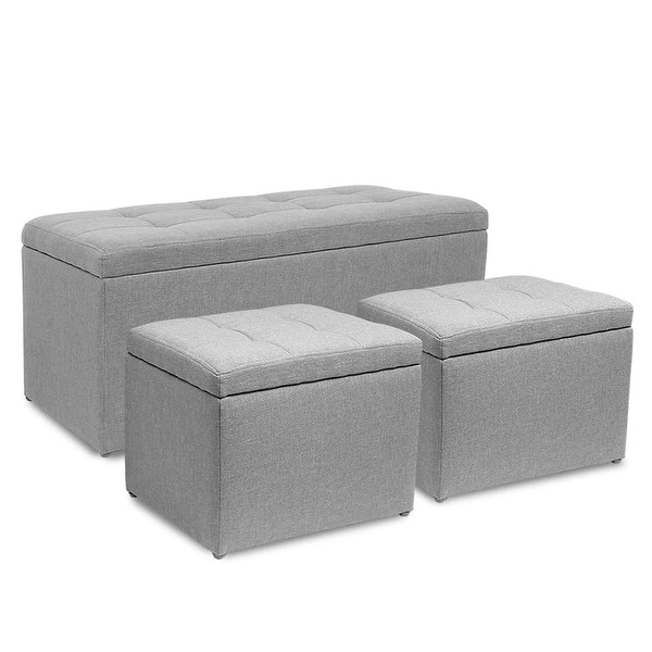 Rectangular Storage Ottoman Tufted Cube Ottomans Set of 3 Dark Gray ...