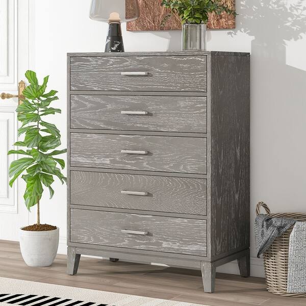 Modern Concise Style Solid wood Grey 5 Drawers Chest - Bed Bath ...
