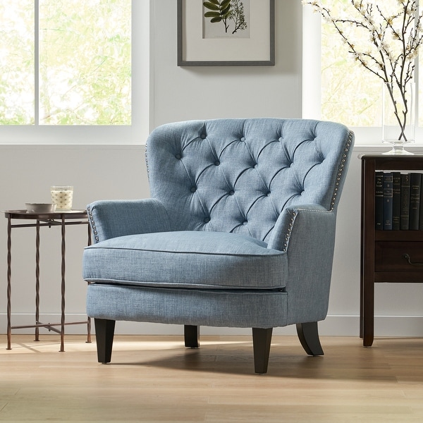 Tafton dark blue fabric tufted club chair store