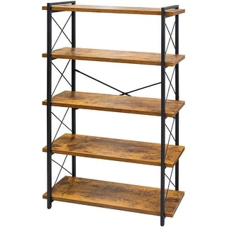 5-Tier Industrial Bookcase, Rustic Open Book Shelf, Freestanding Tall ...