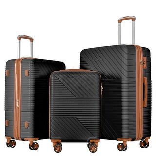 3-Piece ABS Luggage Travel Sets w/ Double Spinner 8 Wheels and TSA Lock ...
