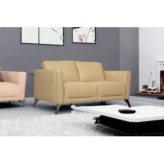 HomeRoots 59" Cream And Silver Leather Loveseat - Bed Bath & Beyond ...