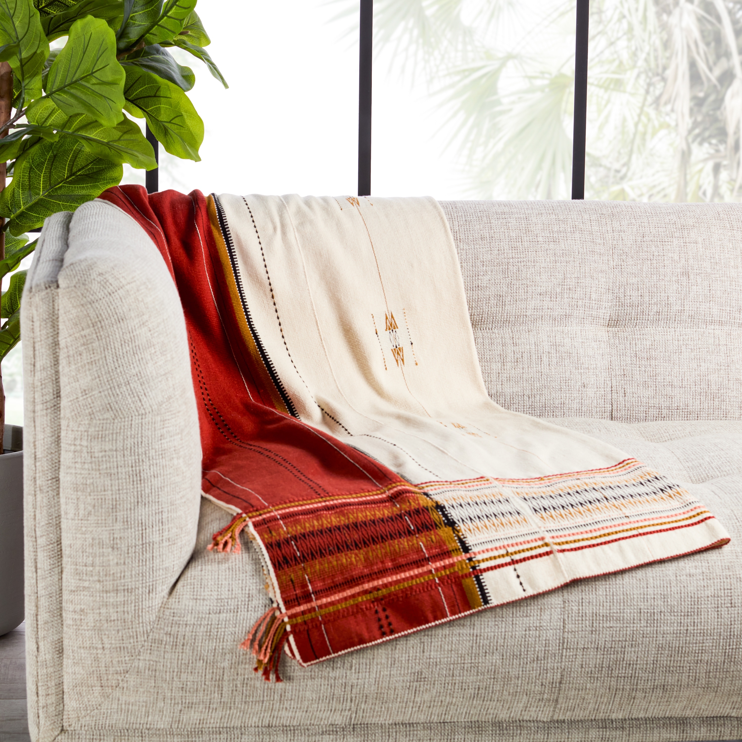 Prasuna Hand-Loomed Tribal Cream/ Tan Throw - Bed Bath & Beyond - 32802930