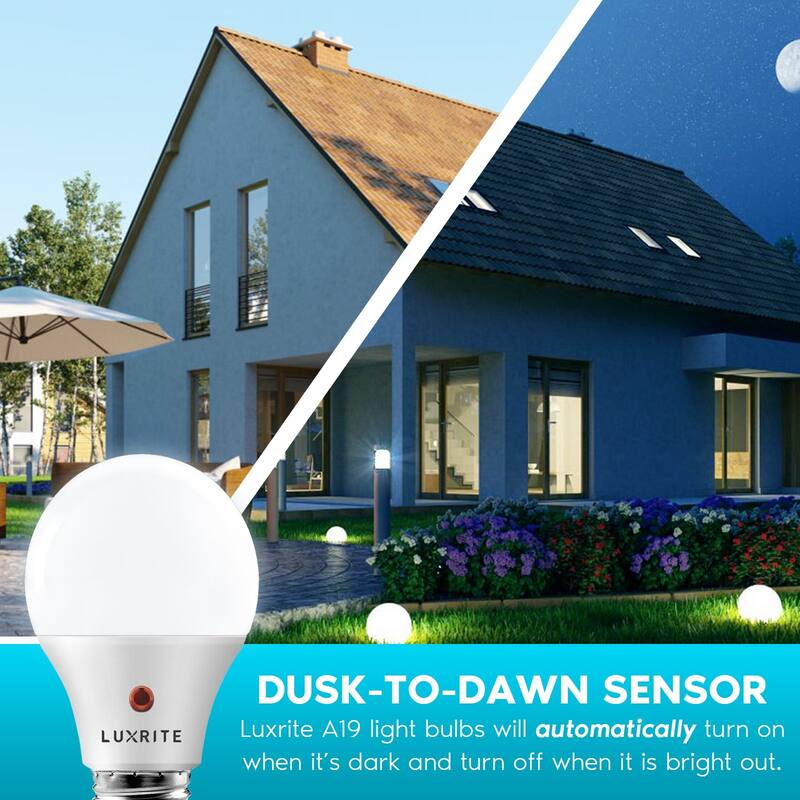 Luxrite A19 LED Dusk to Dawn Light Bulbs Lighting Enclosed Fixture ...