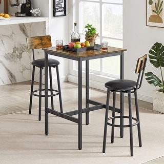 Grondin Industrial Style 3-Piece Bar Table Set with 2 PU Soft Seat Bar ...