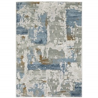 10' X 13' Grey Blue Navy Ivory And Brown Abstract Power Loom Stain ...