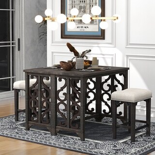 3-Piece Retro Wood Dining Set, Counter Height Foldable Dining Table ...